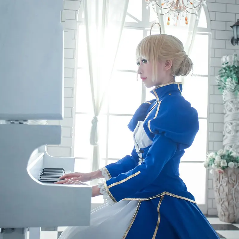 Amine FGO Fate/Extella Saber Blue Uniforms Cosplay Costume Arturia ...
