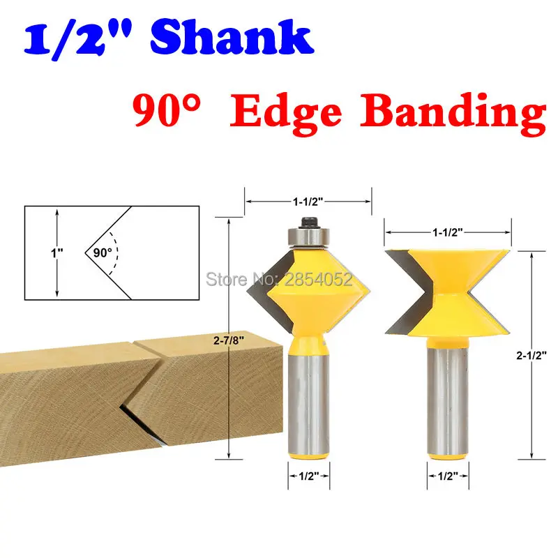 2pc 1/2" Shank 90 Degree Edge Banding Router Bit Set V-design Tongue ...
