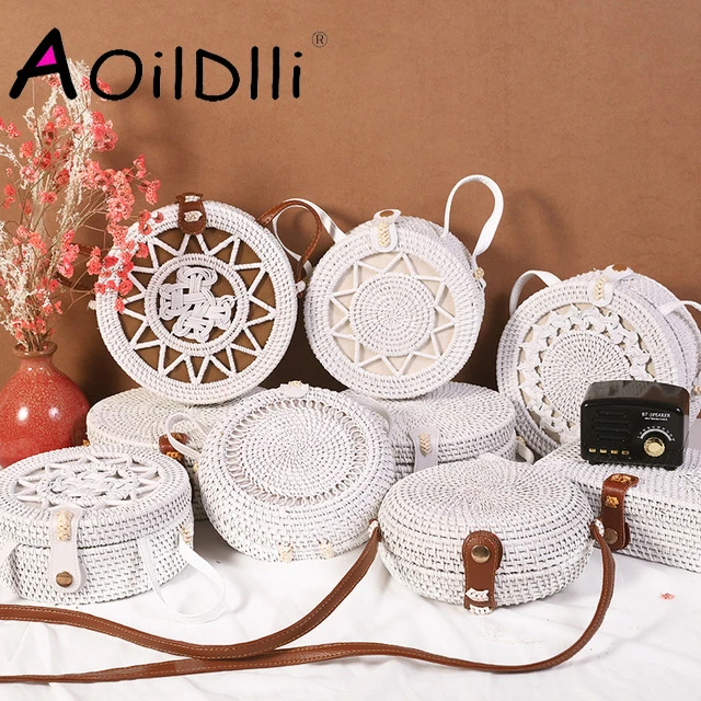 Bali Island Hand Woven Bag Round Bag buckle Rattan Straw Bags Satchel ...