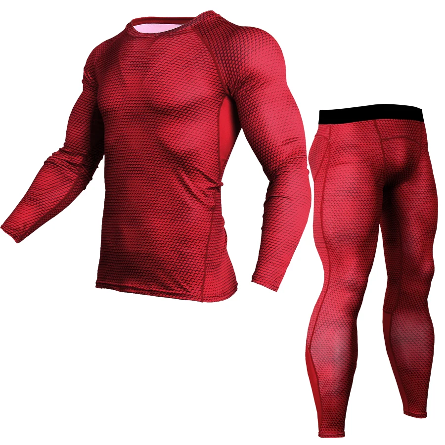 Men's Sports Running Set Compression Shirt + Pants Skin-tight Long ...