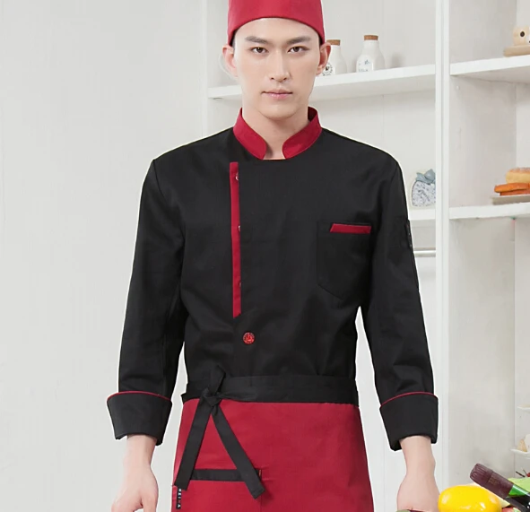 Fashion Restaurant Kitchen Chef Jackets Coats Black Red White Uniform ...