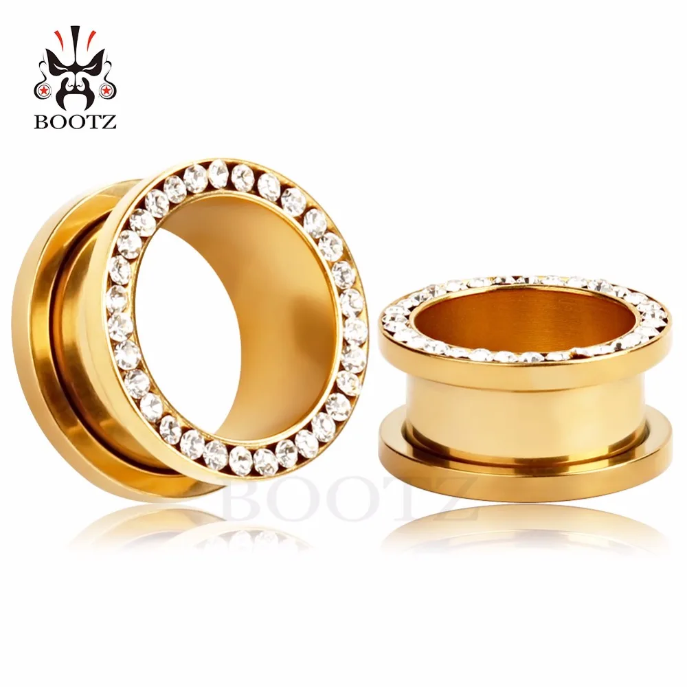 gold screw crystal stainless steel ear plugs tunnels piercing body ...