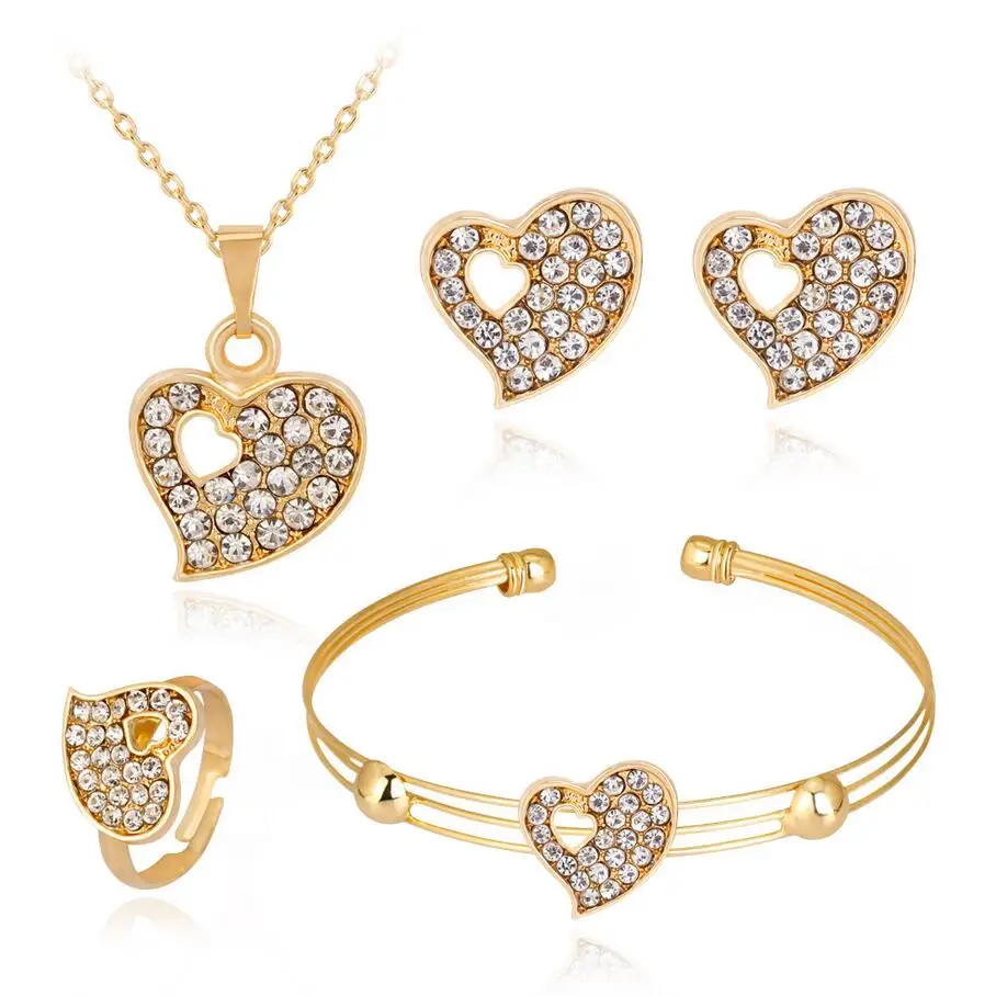HC 4 pcs Cute Heart Shaped Neclace Earrings Sets Jewelry Crystal Kids ...