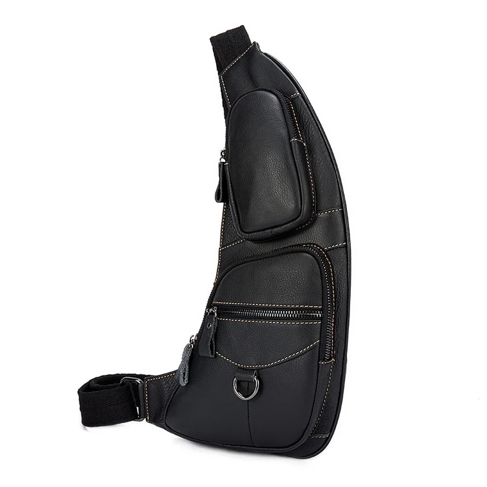Motorcycle Horns Mens Genuine Leather Chest Package Waist Bags For Men Shoulder Bags Crossbody
