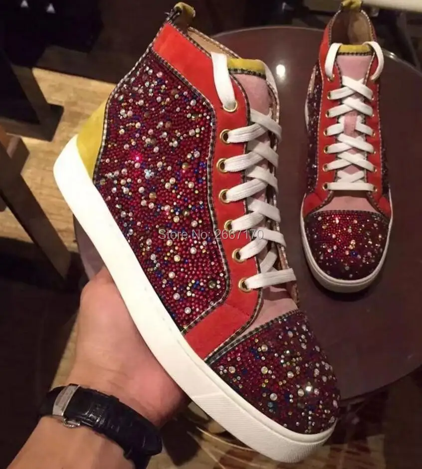 Luxury-Shoes-Men-Diamonds-High-Top-Sneakers-Round-Toe-Flats-Mixed-Color ...