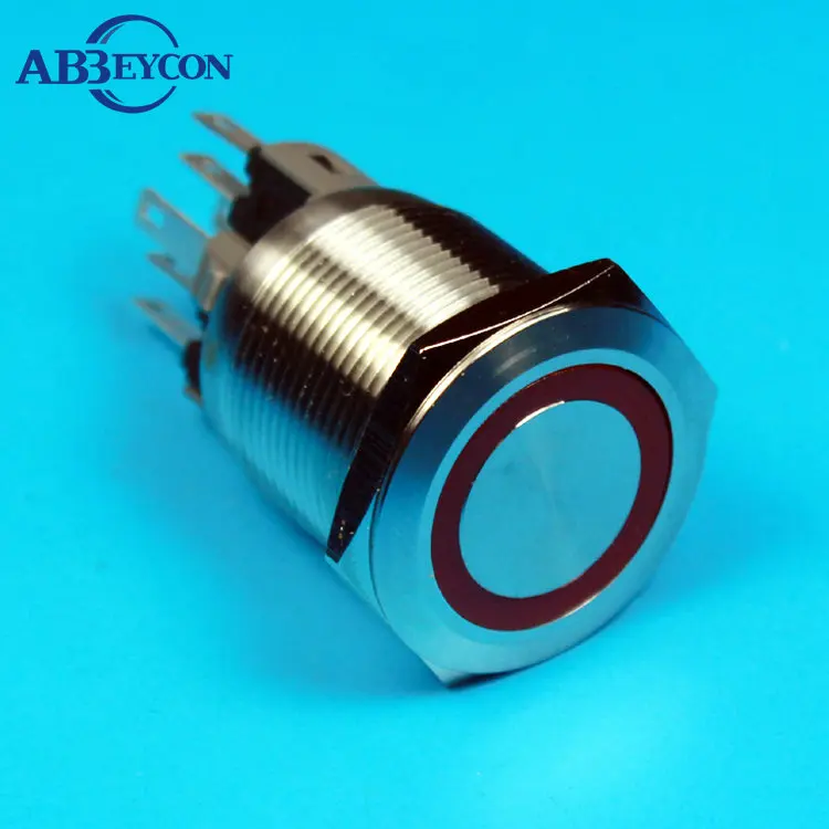 2210F 22mm ring LED illminated metal high round lamp 120v momentary ...