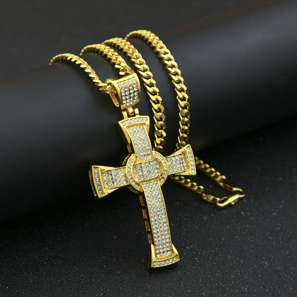 Trend Hip Hop Cross Pendant Necklace Gold Filled Micro Zirconia Chain ...