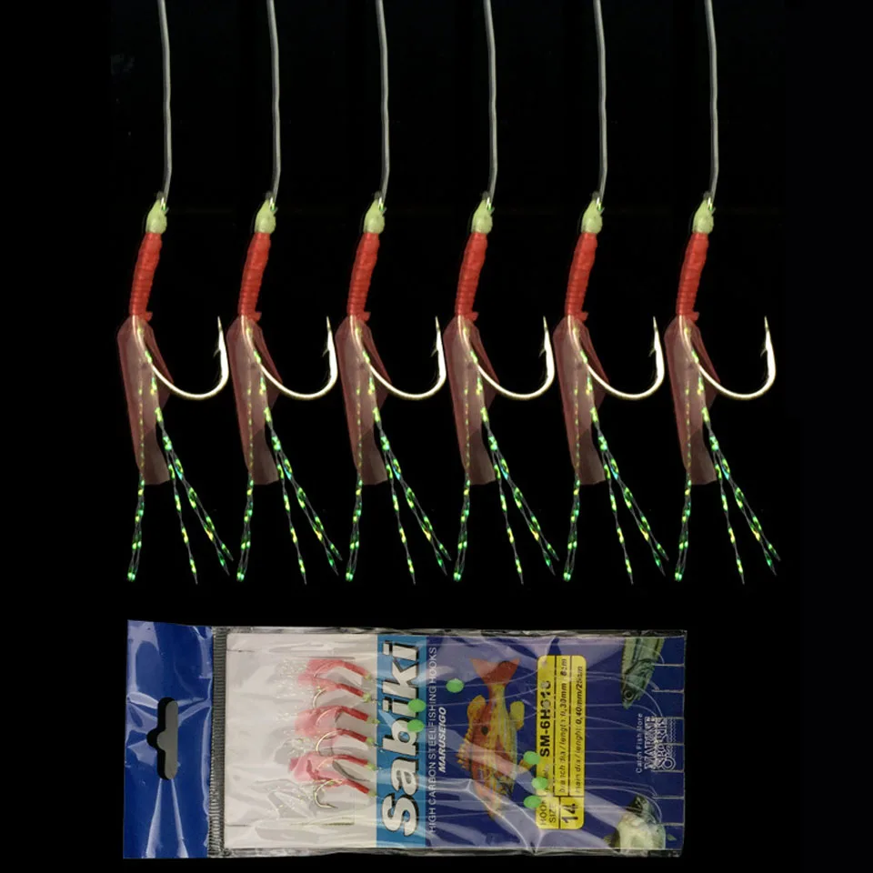 6PCS/Set Sea Fishing Fishing Hook Colorful Tail String Hook Red ...
