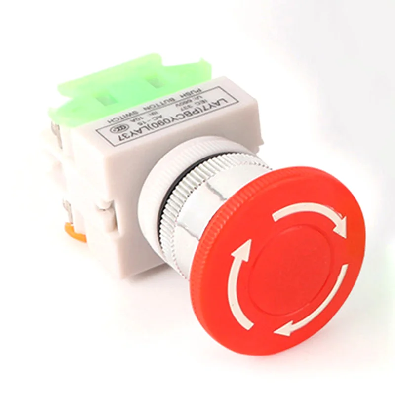 1NO 1NC DPST Emergency Stop Latching Push Button Switch 10A Mushroom ...