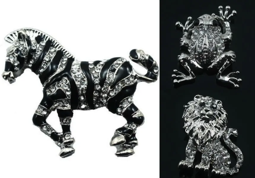 Animal Brooches Rinestone Crystal Enamel Horse/ Lion/ Frog Pin Brooches ...