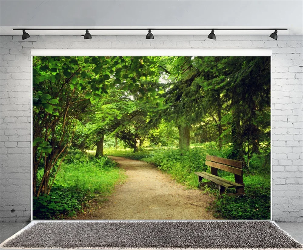 FREE SHIPPING Laeacco Forest Park Bench Trees Dusk Spring Nature ...