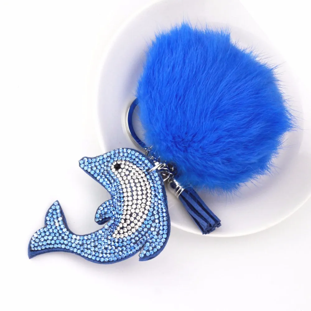 Mix Colors New Arrival Dolphin Fur Keychain Girl's Romantic Rhinestone ...