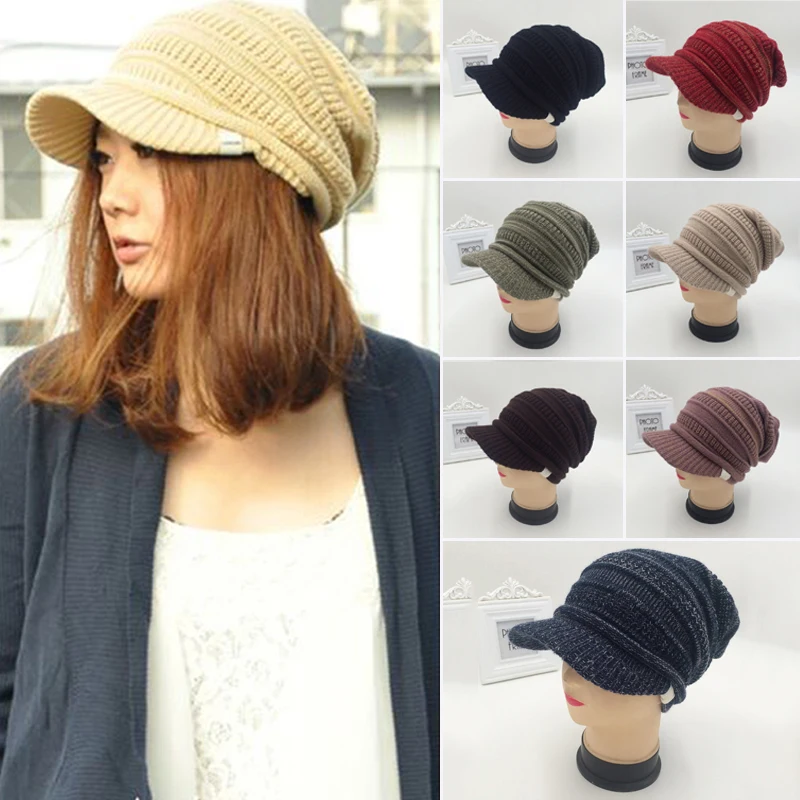 Winter Warm Knitted Hat Visors Men Women Crochet Snapback Cap 2018 ...