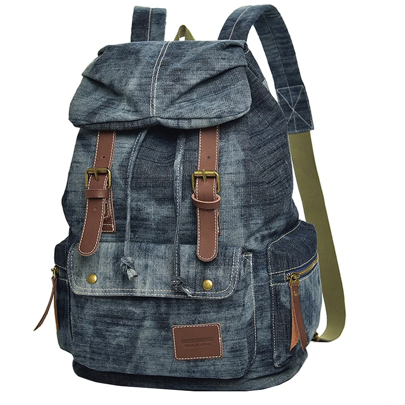 Unisex Denim Canvas Women Backpack Drawstring School Bags For Teenagers ...