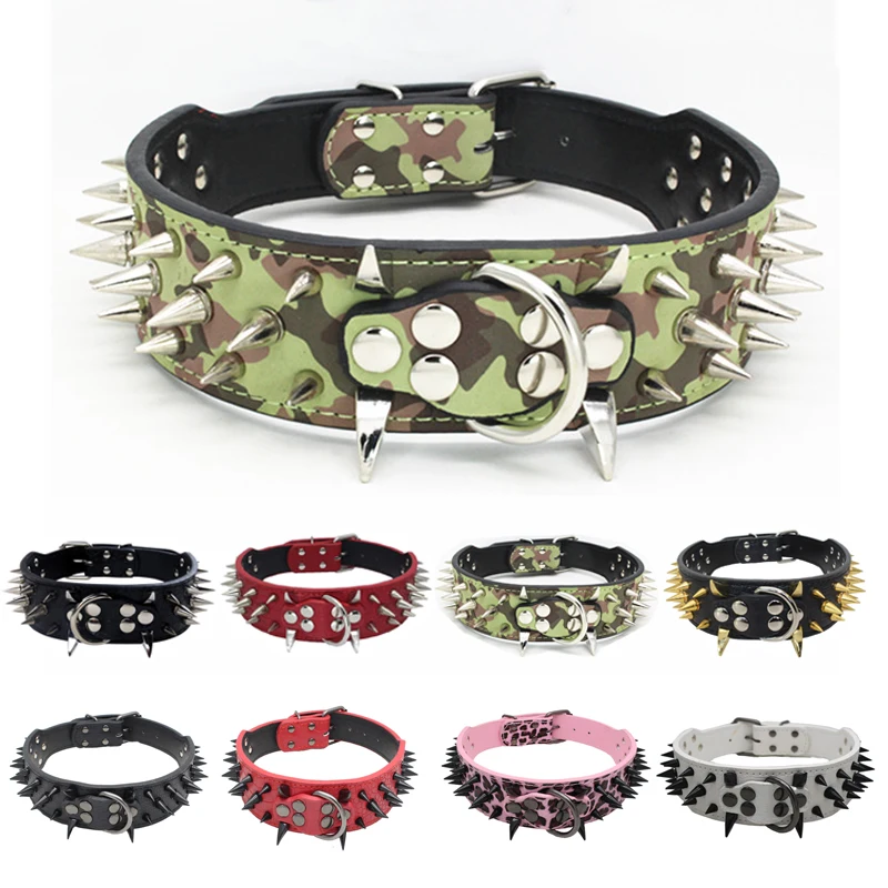 2inch Wide Cool Sharp Spiked Studded Leather Dog Collars 15 24 ...