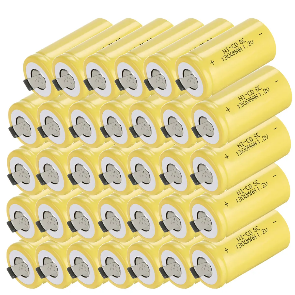 34 pcs SC 1300mah 1.2v battery NICD rechargeable batteries for emergency light toy equipment ...
