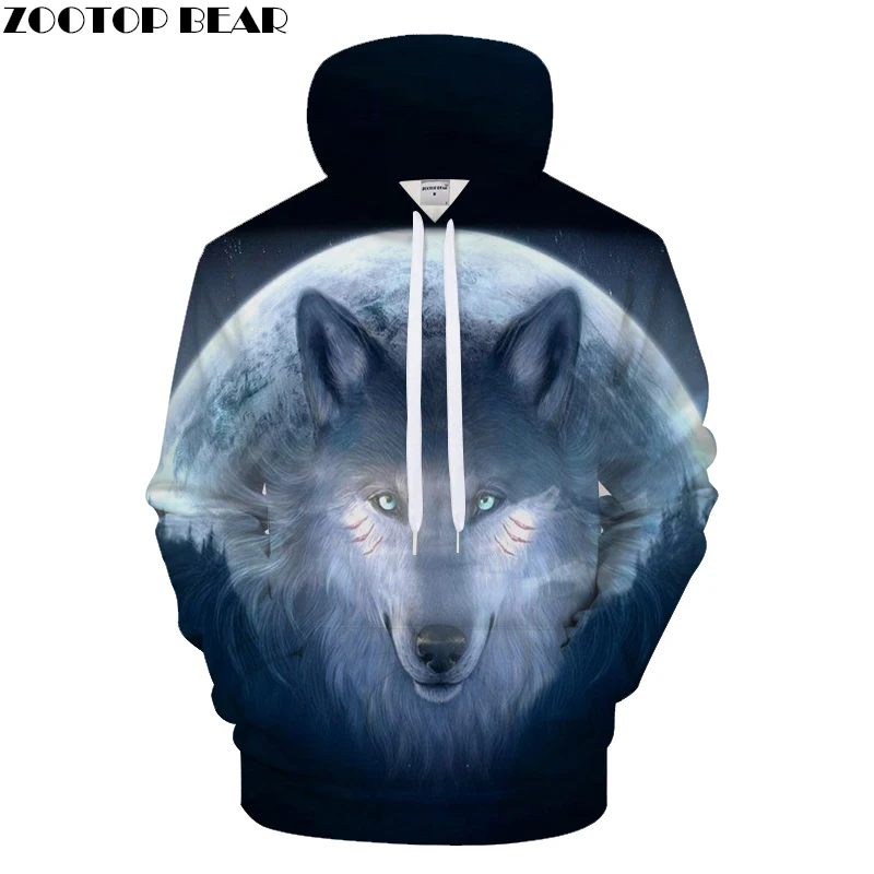 Moon Wolf Sudadera con capucha 3D para hombre y mujer, chándal de ...