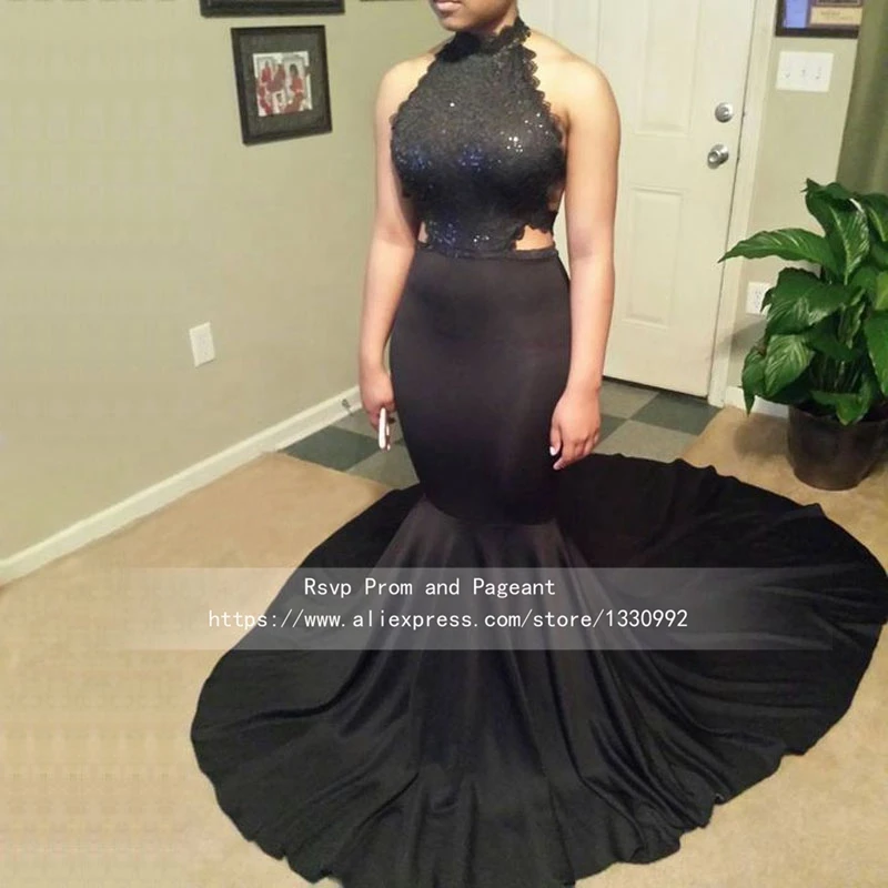 Black Prom Dresses Backless Sleeveless Satin Black Girl Court Train Real Sample Custom Made ...