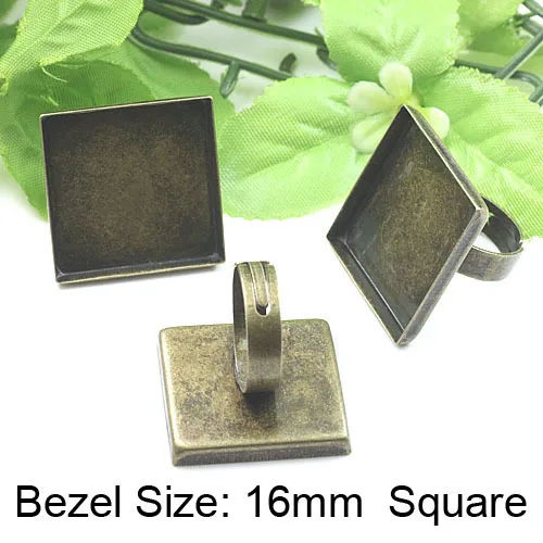 16mm Square Ring Bases setting size vintage style Antique Bronze Plated ...