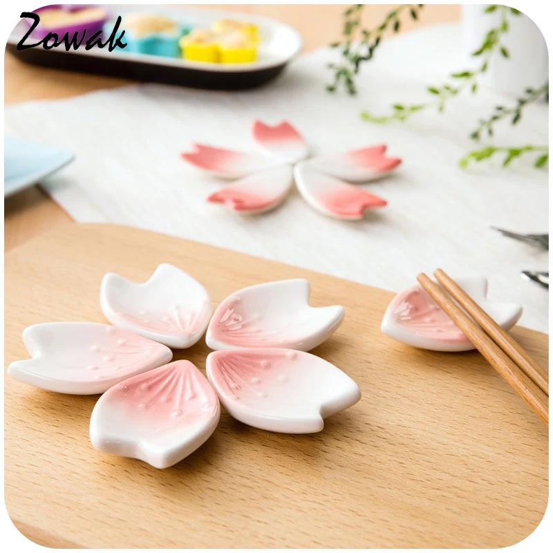 5pcs/set Ceramic Sakura Petal Pink Chopsticks Cute Stand Rest Spoon ...