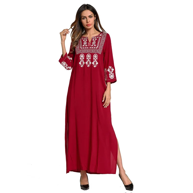 Casual Embroidery Abaya Maxi Dress Long Robes Loose Style Muslim Dubai ...