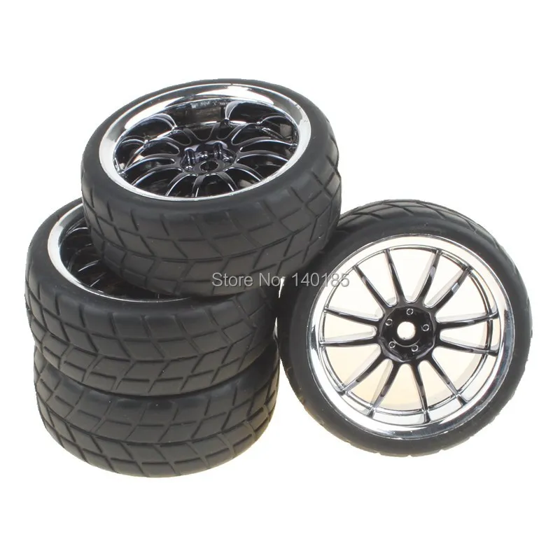 Black 12 Spoke Plastic Plating Wheel Rim&Soft Square Tires Tyre for RC ...