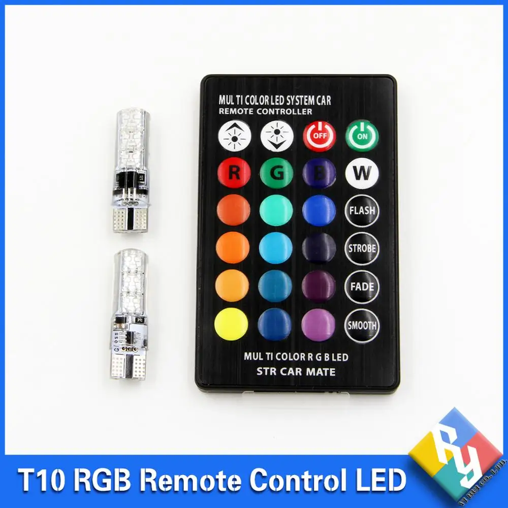 1 Set RGB LED T10 Bulb With Remote Control 5050 SMD Demo Light W5W 194 ...