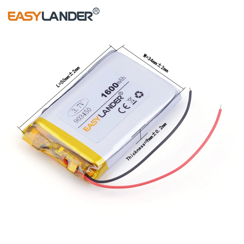 903450 1600mAh 3.7V Rechargeable Lithium Li-ion Polymer Battery for Mp3 ...