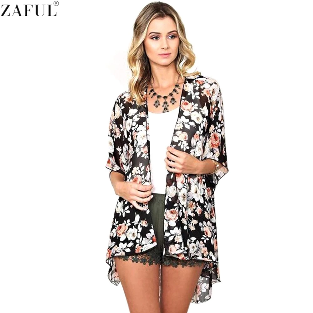 Zaful Summer Women Beachwear Rose Print Beach Coverup Loose Long