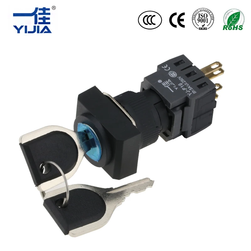key lock 16mm selector Momentary retangular Push Button Switch Self Reset 2 position 1NO1NC 4 ...