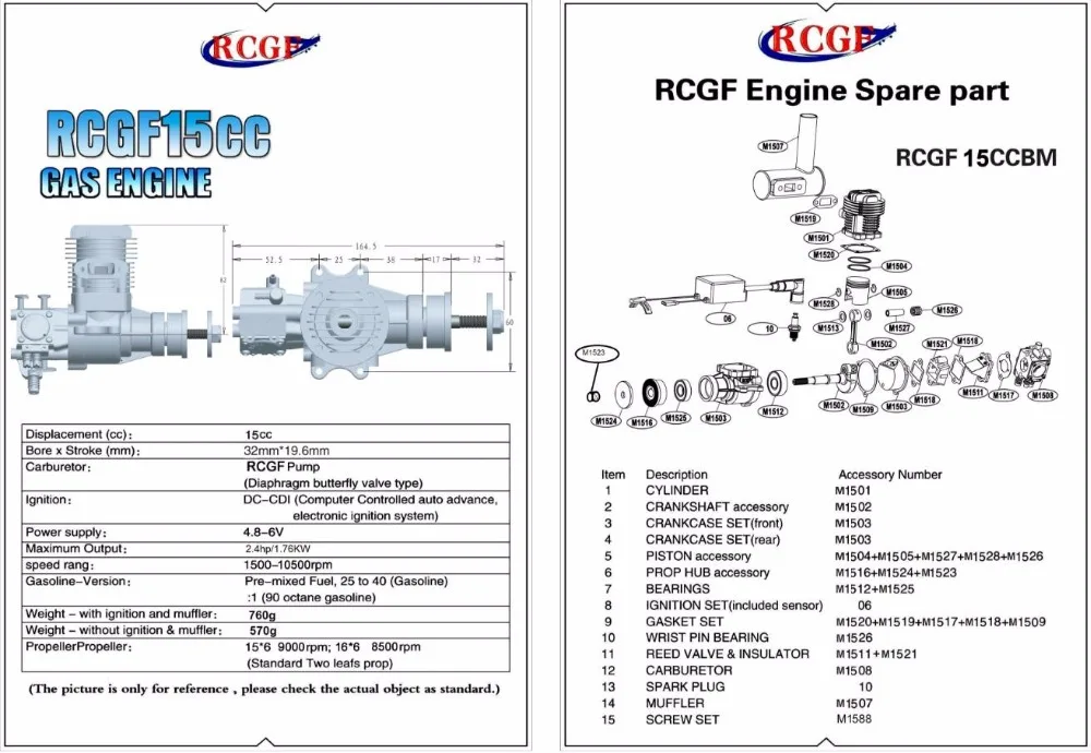RCGF 15cc Petrol / Gasoline Engine 15ccBM,RCGF Engines