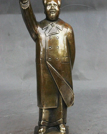 11" Chinese Famous Bronze Great Leader Politician Raise hand Mao Zedong ...