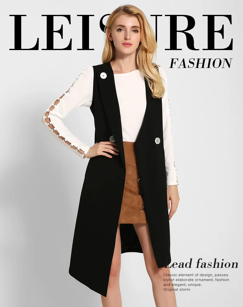 2017 new arrival women female single button long vest casual sleeveless ...