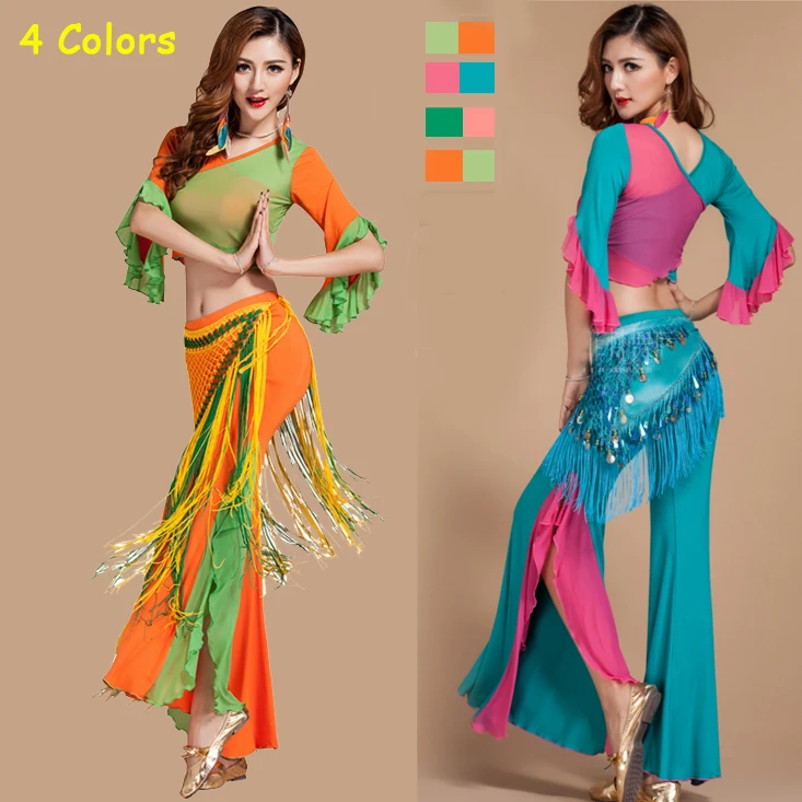 Sexy Tribal Belly Dancing Set Top Pants Hip Scarf Women Bollywood Dance