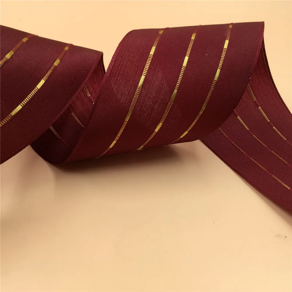 Taffeta-Ribbon-63mm-X-25yards-Wired-Burgundy-Ribbon-With-Golden ...