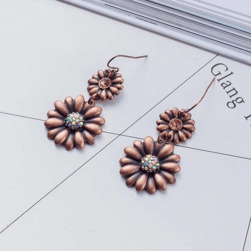 Vintage Alloy Round Flower Dangling Drop Earrings for Women|Drop ...