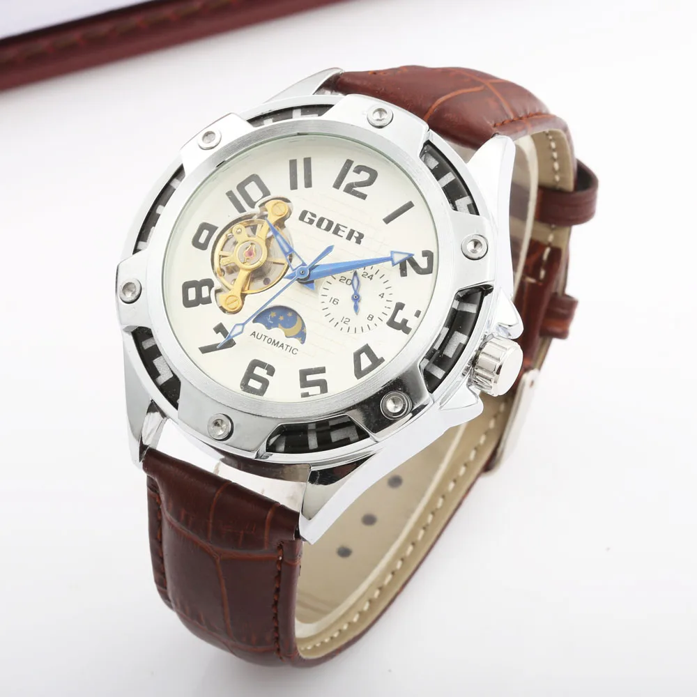 New GOER Mens Watches Top Brand Luxury reloj hombre Leather Strap ...