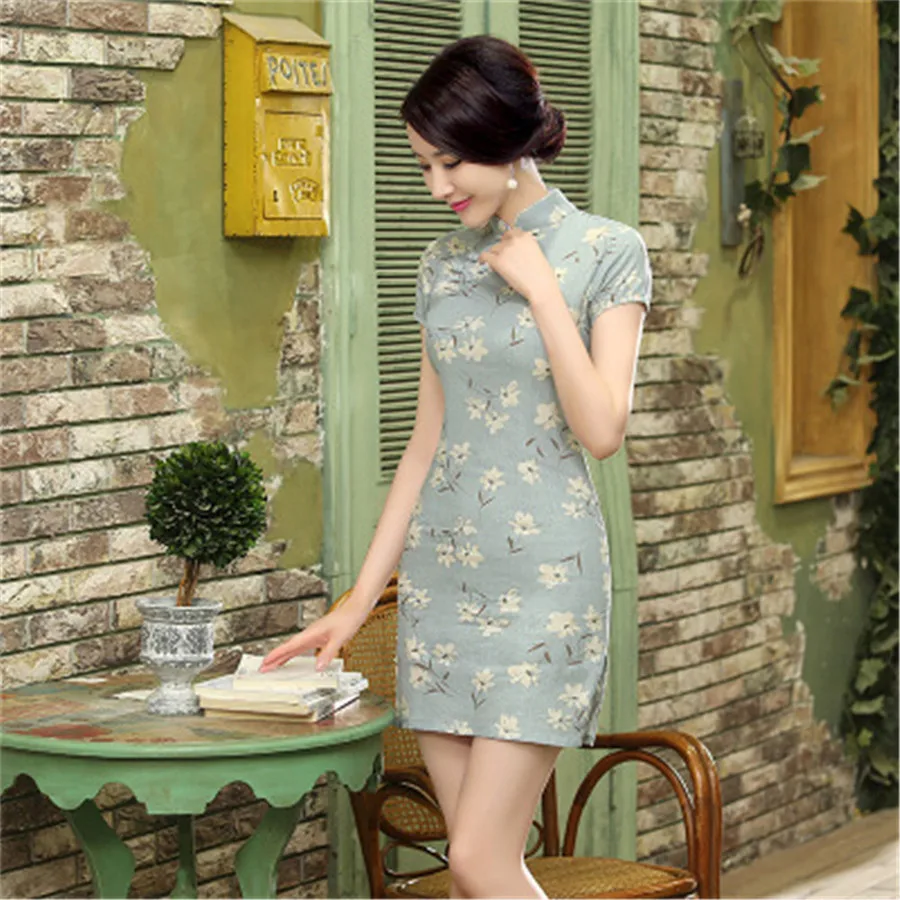 Chinese Style New Floral Linen Qipao Dress Retro Fashion Slim Tang Suit ...