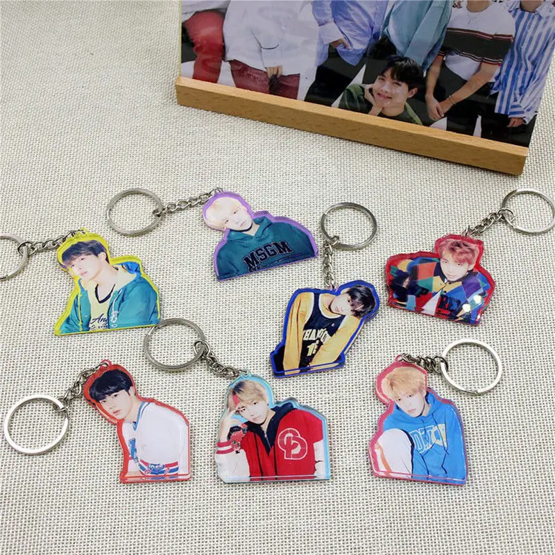 מחזיקי מפתחות - KPOP BTS Keyring Bangtan Boys Key Chain Love Yourself Acrylic SUGA V JIN ...