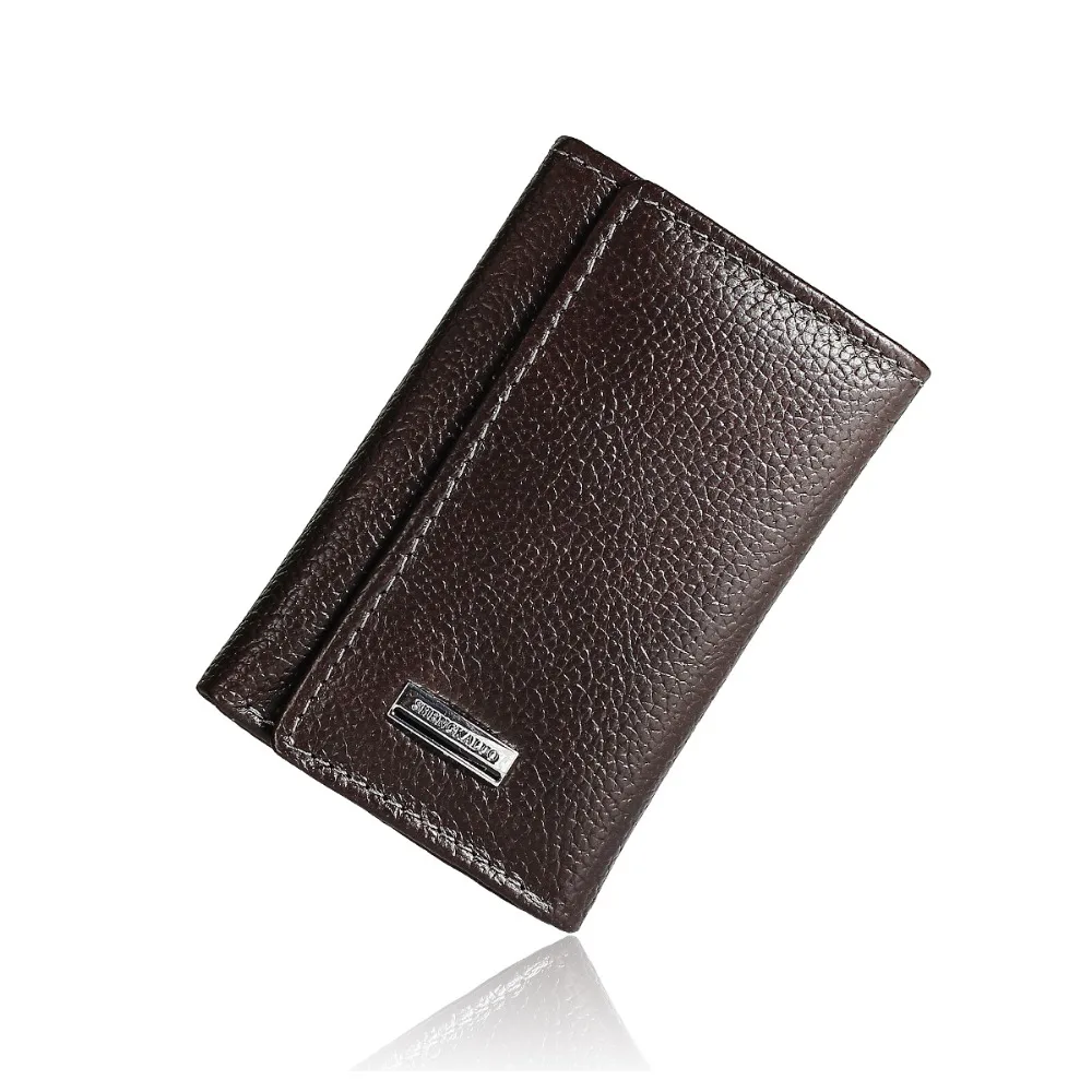 Mens Coffee Brown 100% Soft Solid Cowhide Genuine Leather Small Wallets ...