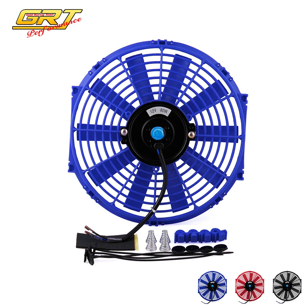 GRT 12Inch Universal 12V 80W Slim Reversible Electric Radiator AUTO FAN ...