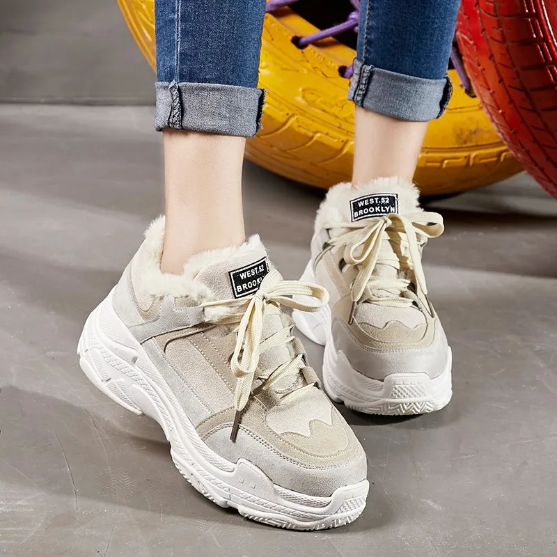 LUONTNOR Beige Running Shoes For Women Height Increasing Sports ...