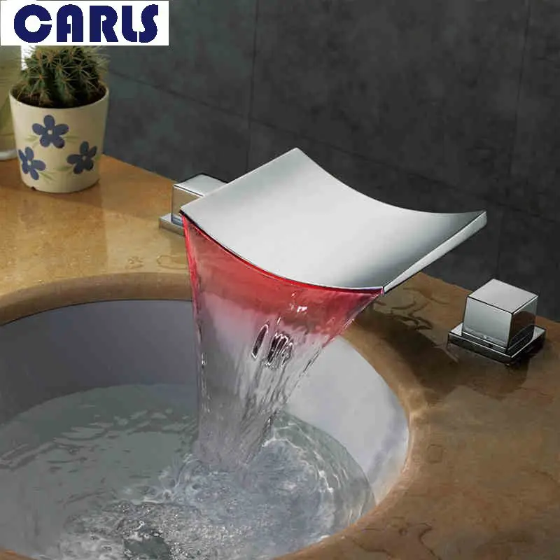 LED temperature control discoloring waterfall faucet and copper chrome ...