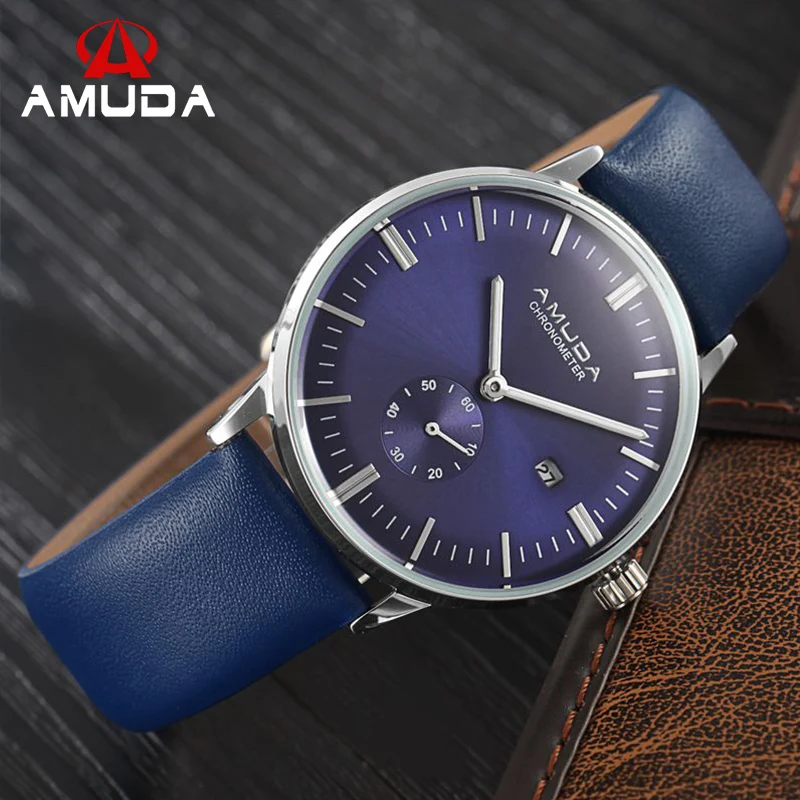 Blue Face Men Watch Famous Brand Analog Wrist Watches Leather Strap ...