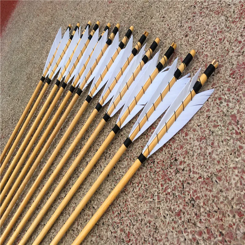 12PK-32-Handmade-Wooden-Arrow-White-Shield-Turkey-Feather-Winding-Self ...