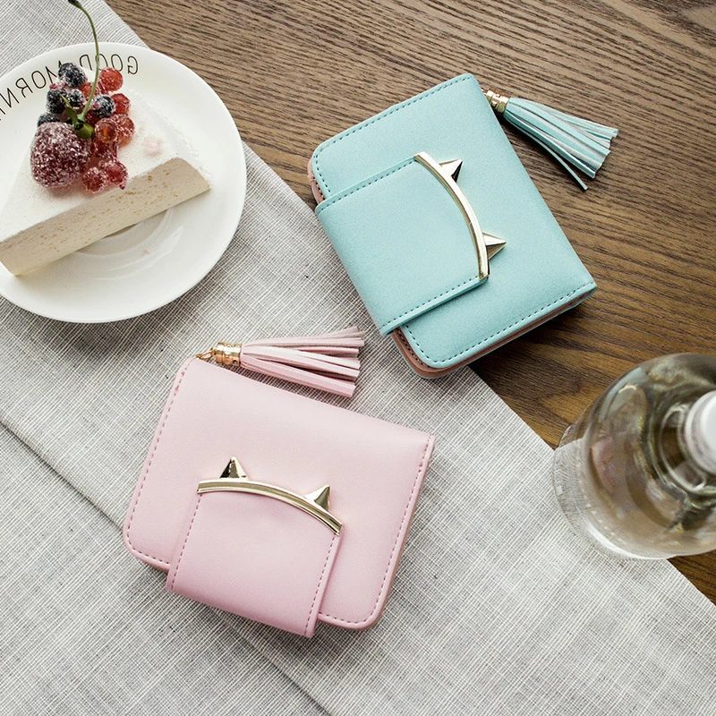 Cute Cat Ears Wallet Women female purse Vintage Tassel mini small ...