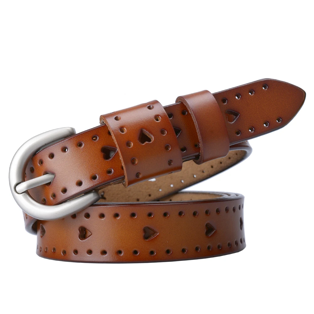 Fashion Genuine Leather Belt Woman Heart Holes Cow Skin Cute Women ...