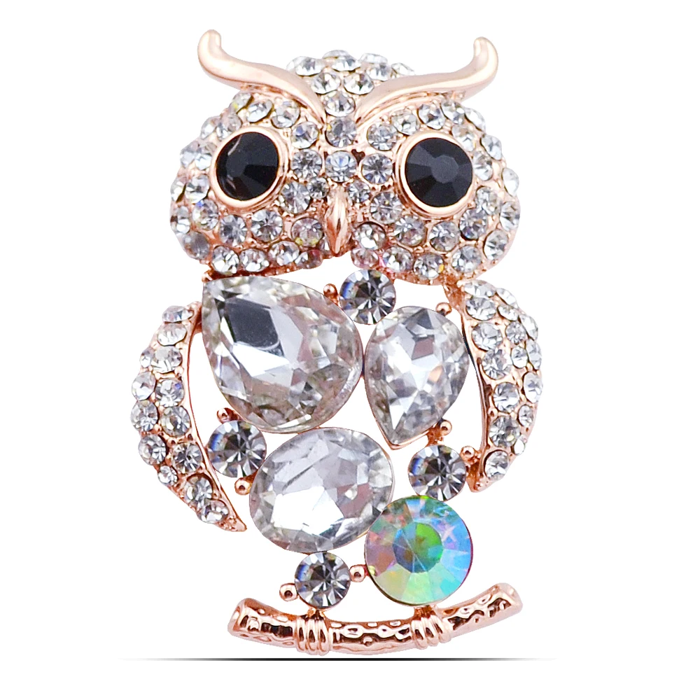 B159 Crystal Owl Brooch For Women Gold And Silver Color Rhinestone