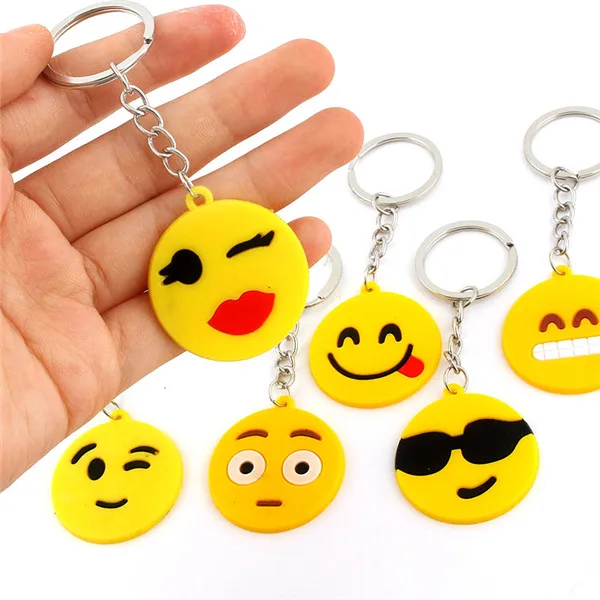 12 pcs/set Trendy Mixed Cute Emoji Emoticon Keychains Key Ring Rubber ...
