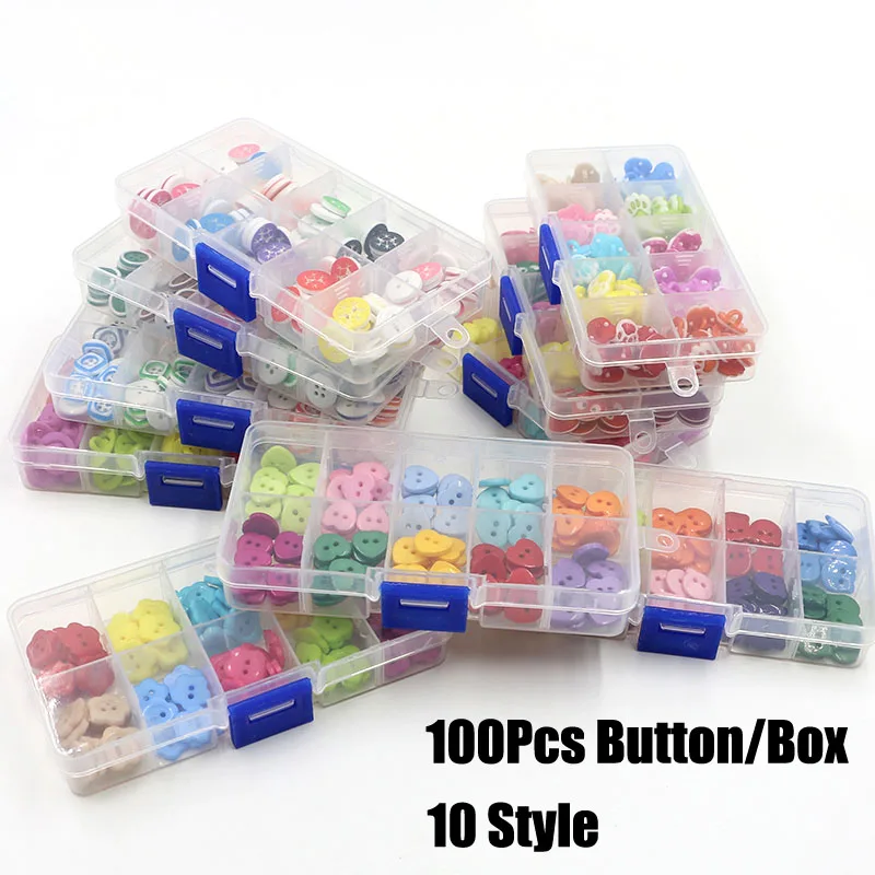 Mix 100pcs/box Button Cartoon Child Resin Colorful Sweet Button Beauty ...